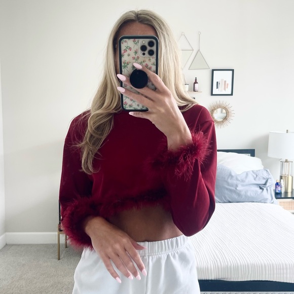 Cider | Tops | Cider Red Furry End Top | Poshmark